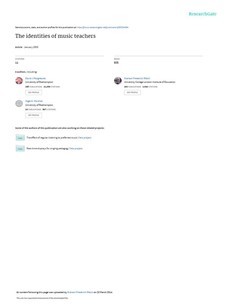 The Identities of Music Teachers | PDF | Self Efficacy | Teachers