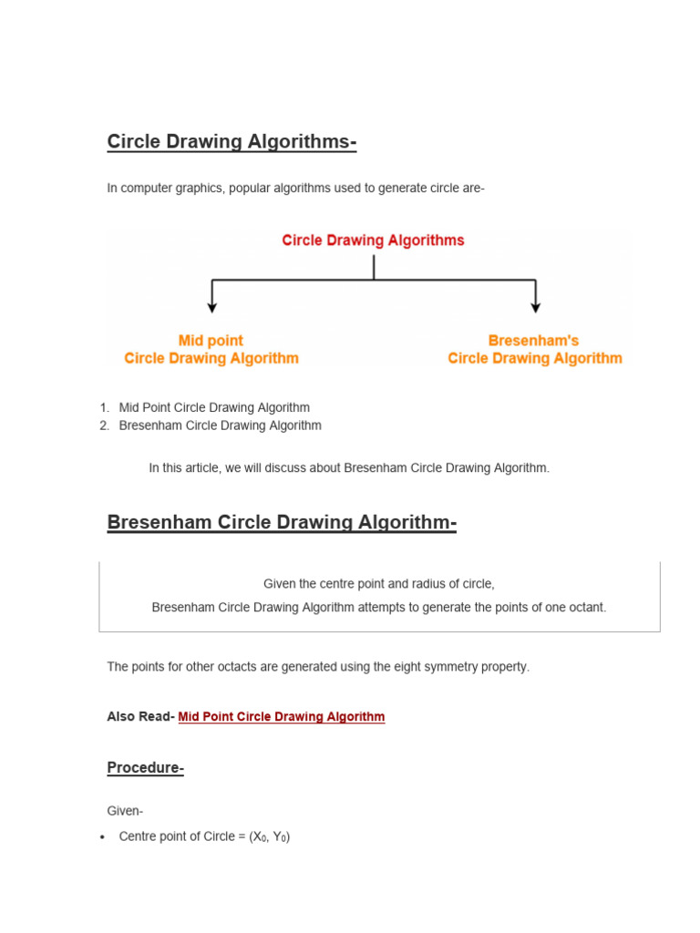 Unit I M Circle Drawing Algorithm, UNIT I N Mid Point Circle Drawing Algorithm | PDF | Computer ...