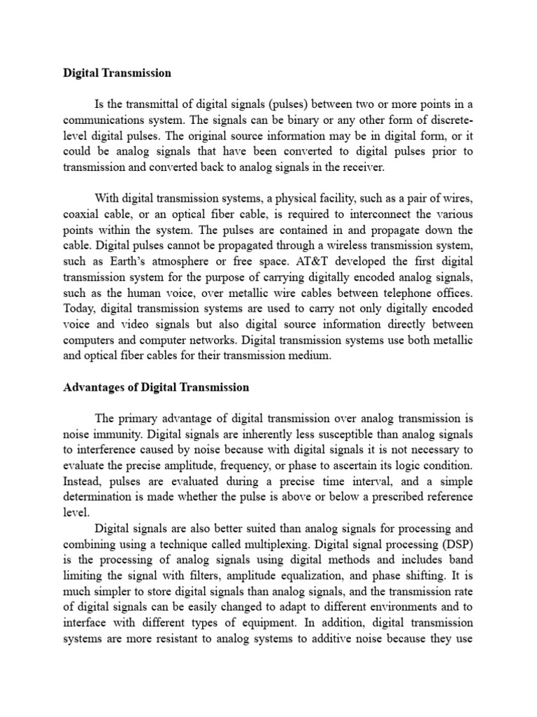 Digital Transmission | PDF | Analogue Electronics | Digital Signal