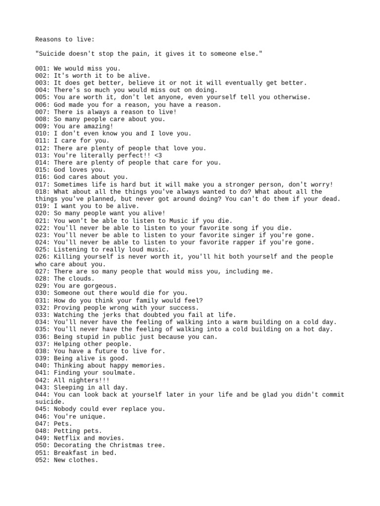 Reasons Why You Should Stay Alive. | PDF Reasons Why You Should Stay Alive. | PDF