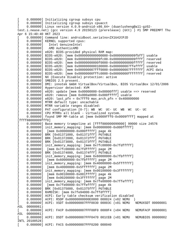 Linux Kernel 4.0.9 Initialization Log | PDF | Operating System ...