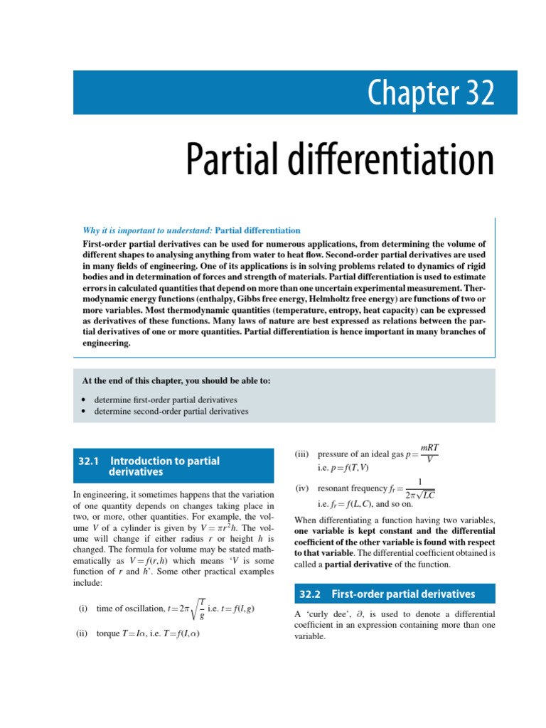 Partial Differentiation (Book Chapters From Bird's Higher Engineering ...