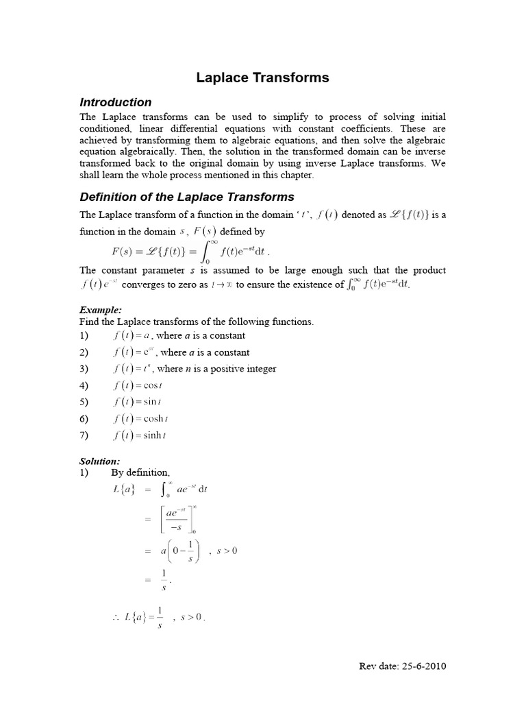 10 Laplace Transforms Notes Pdf Laplace Transform Function