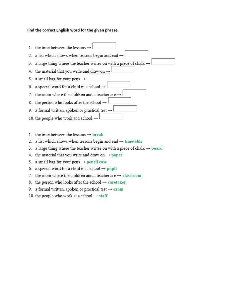 Find The Correct English Word For The Given Phrase | PDF
