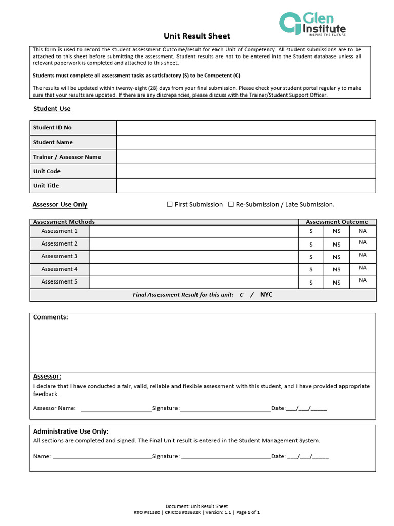 Unit Result Sheet 3 | PDF | Computing