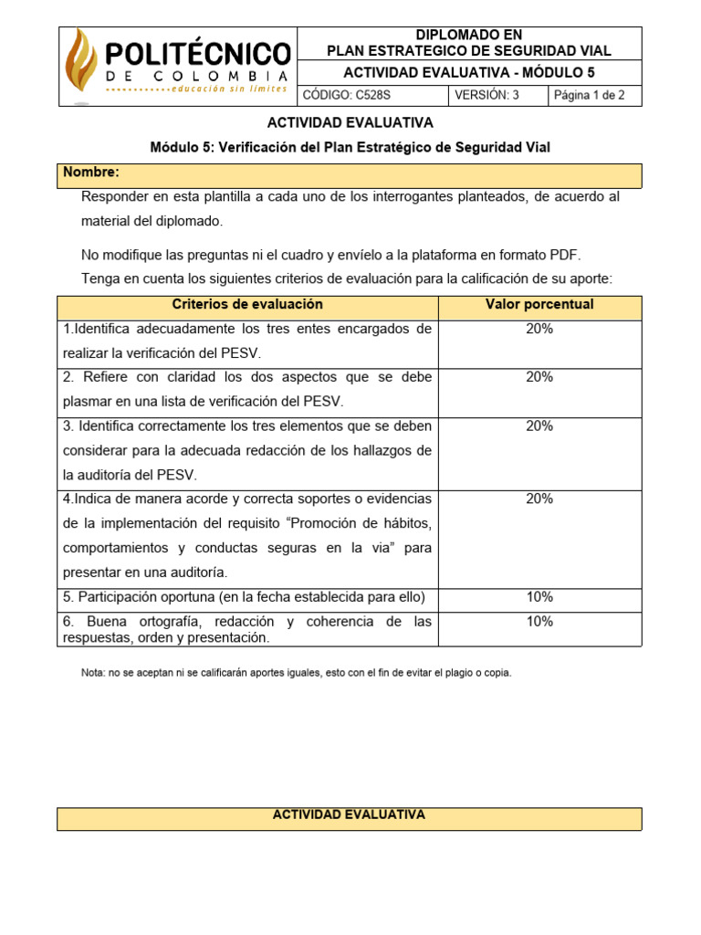 Verificación del PESV: Módulo 5 | PDF | Auditoría