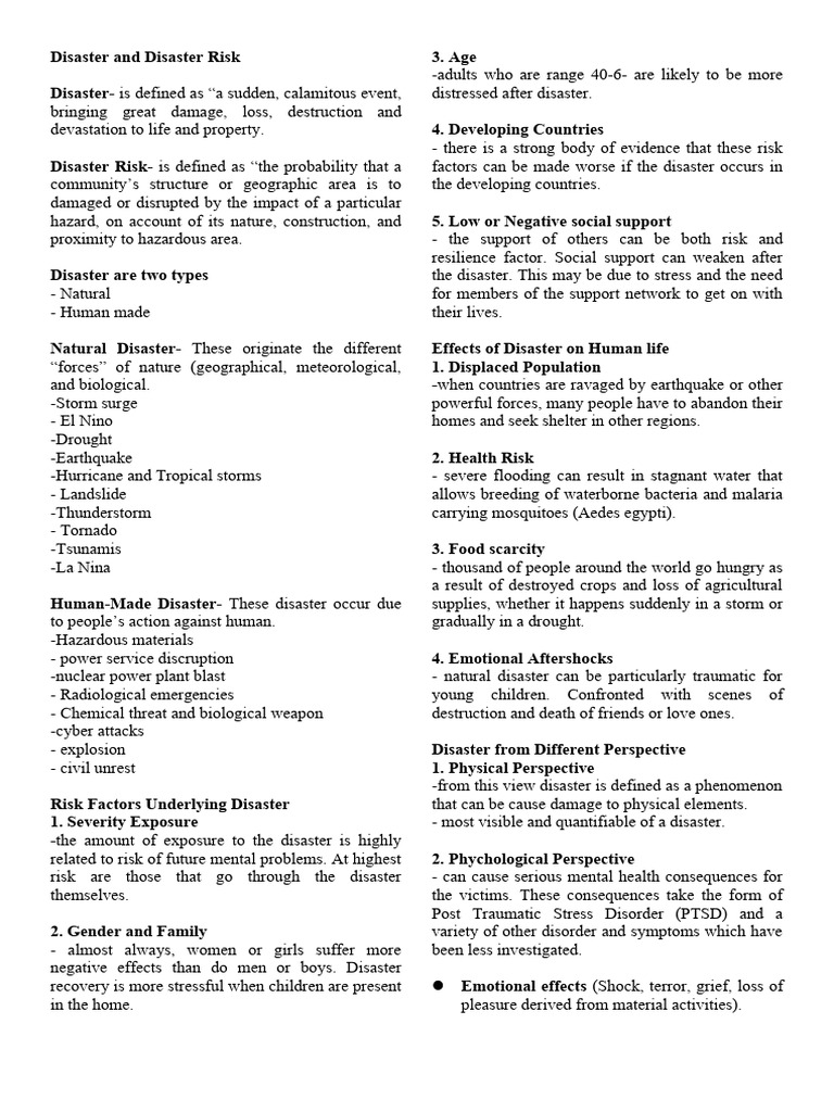 Lesson 1 Disaster and Disaster Risk | PDF | Psychological Trauma | Hazards