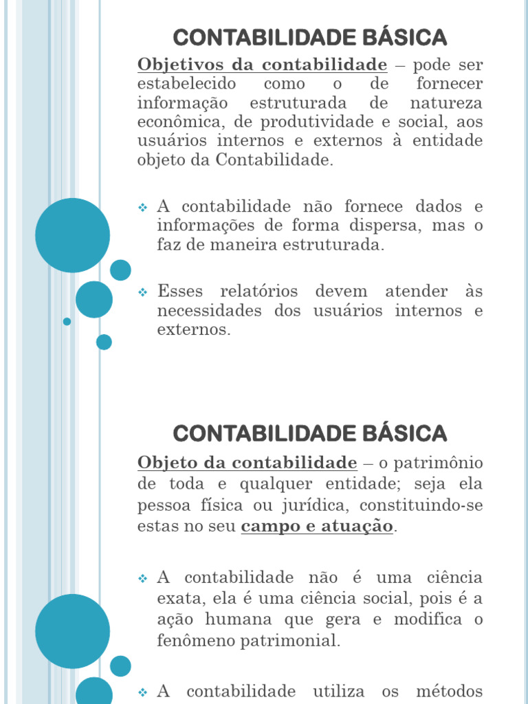 CONTABILIDADE BÁSICA I - Visão Geral para Apresentação Da Disciplina ...