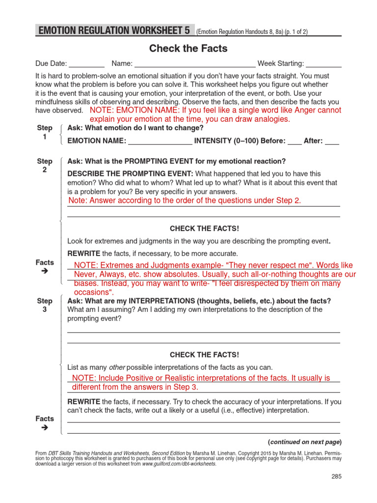 Emotion Regulation Check The Facts Worksheet | Download Free PDF ...