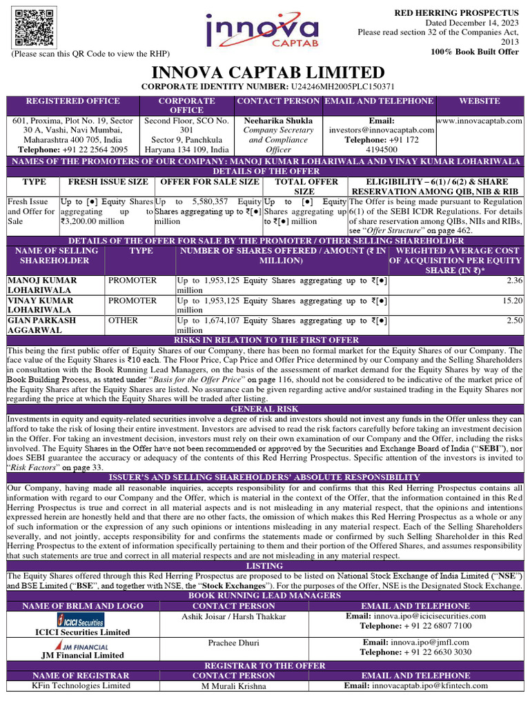 Innova Captab Limited-Rhp | PDF | Stocks | Investing