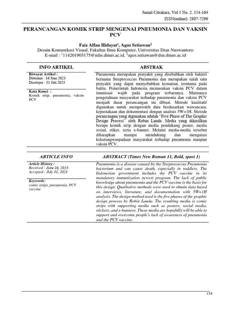 Alfan, H. F., & Setiawan, A. (2023) - PERANCANGAN KOMIK STRIP MENGENAI PNEUMONIA DAN VAKSIN PCV ...