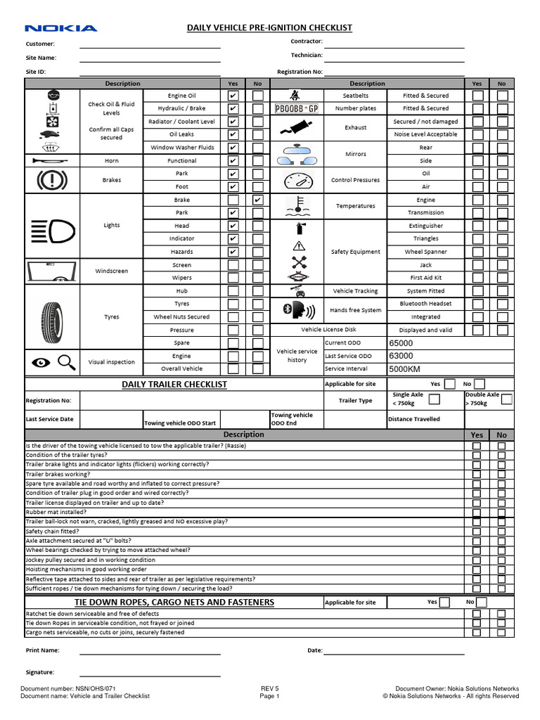 Daily Vehicle and Trailer Checklist | Download Free PDF | Trailer ...