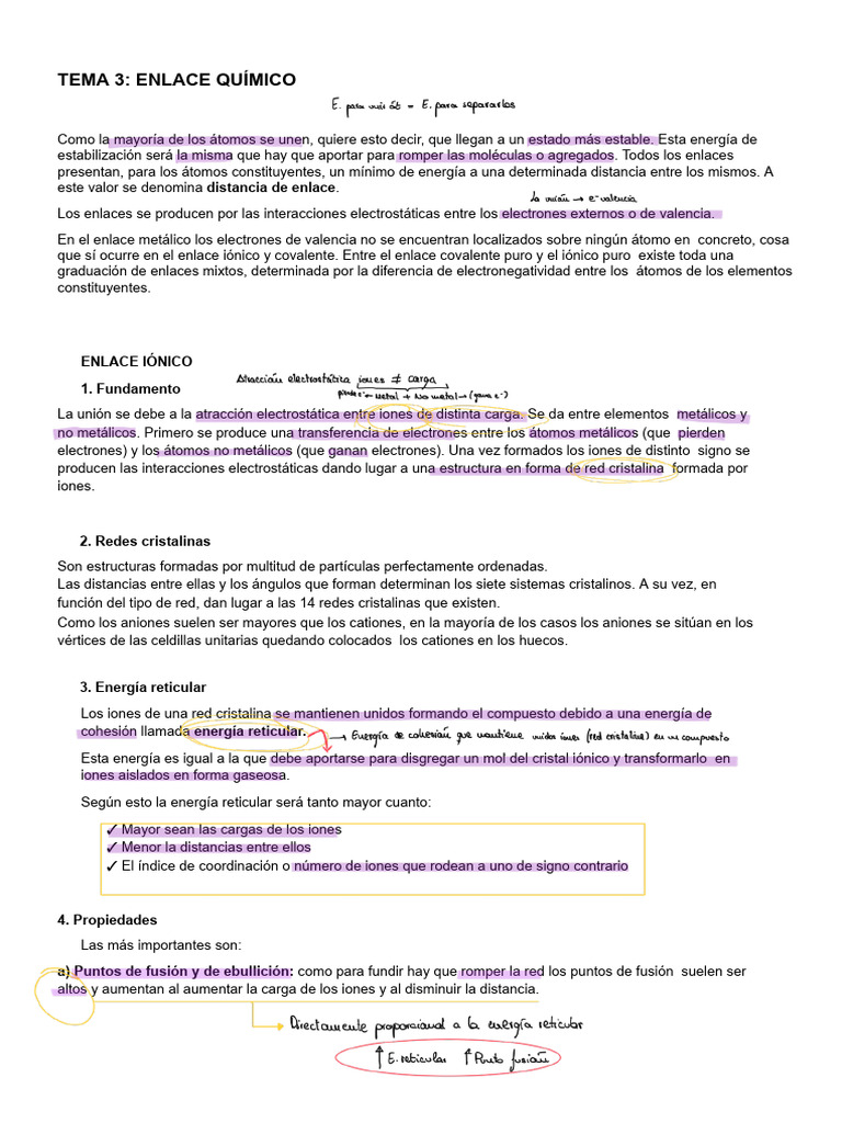 Tema 3 El Enlace Quimico Pdf Enlace Químico Polaridad Química