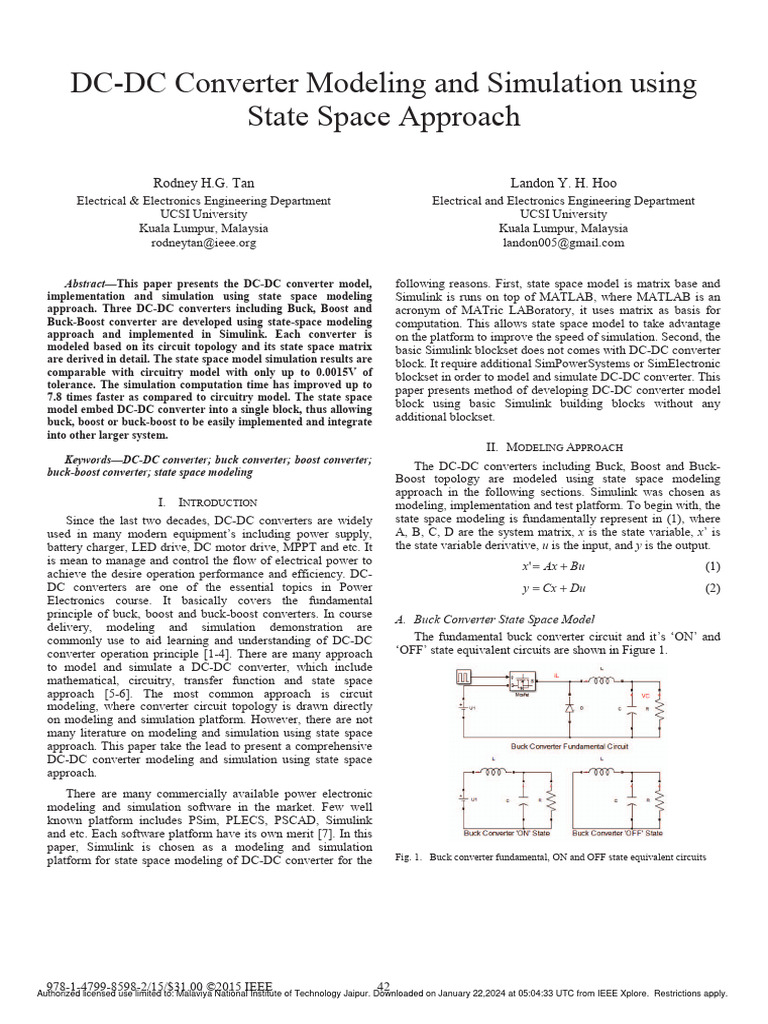 Dc Dc Converter Modeling And Simulation Using State Space Approach Pdf