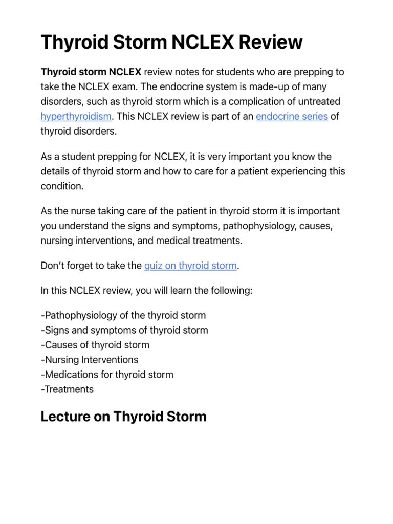 Thyroid Storm NCLEX Study Guide | PDF | Thyroid | Hyperthyroidism