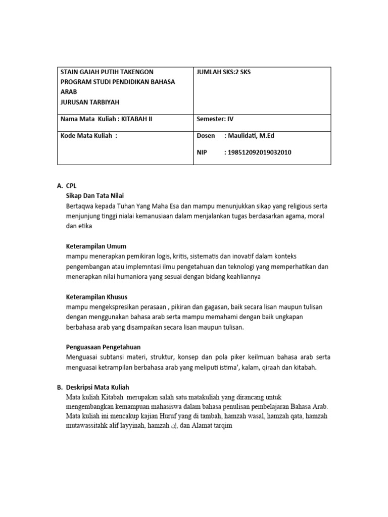 Sap Silabus Kitabah Ii | PDF