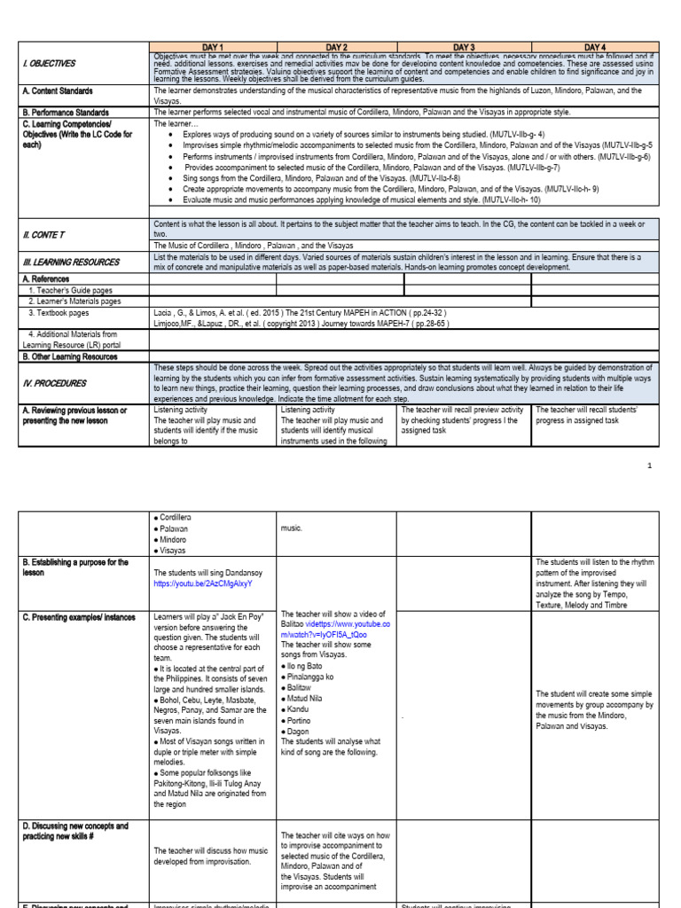 Music Dlp-Quarter 1, Week 2 | PDF | Learning | Behavior Modification