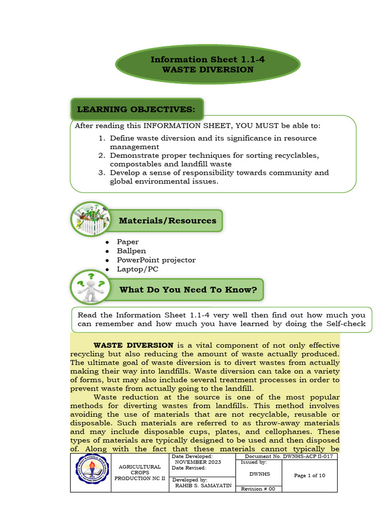 Information Sheet 4. Waste Diversion | PDF | Waste | Recycling