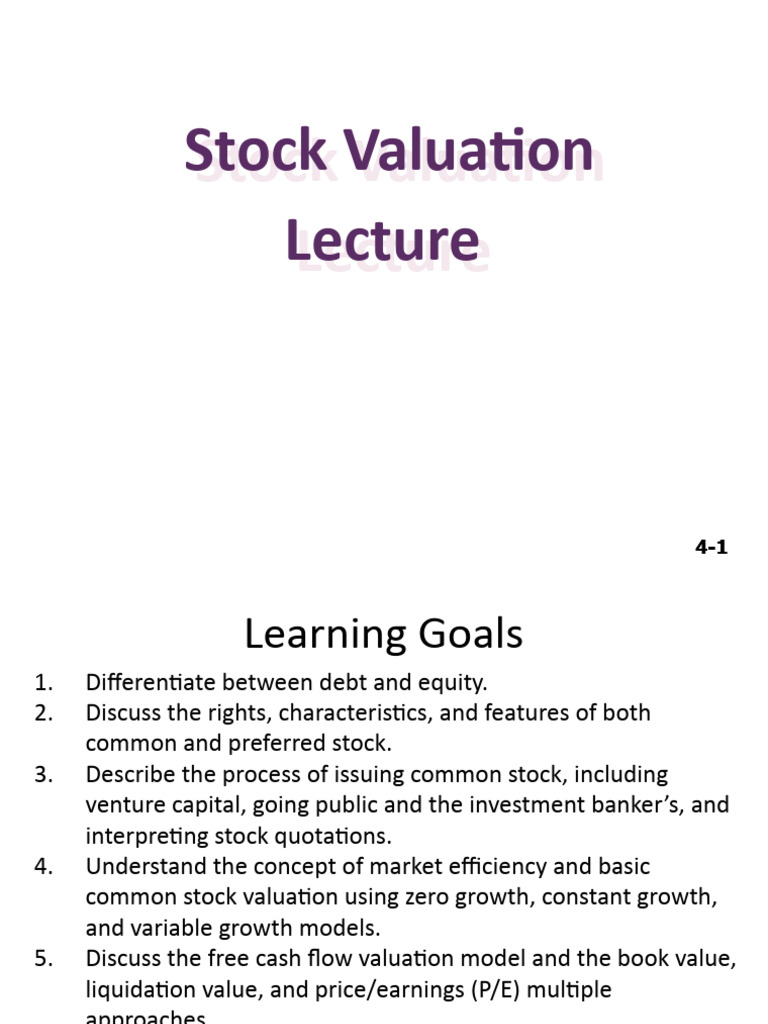 Lecture Common Stock Valuation | PDF | Stocks | Valuation (Finance)