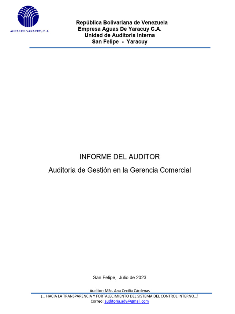 9-Informe Del Auditor | PDF | Auditoría | Contralor