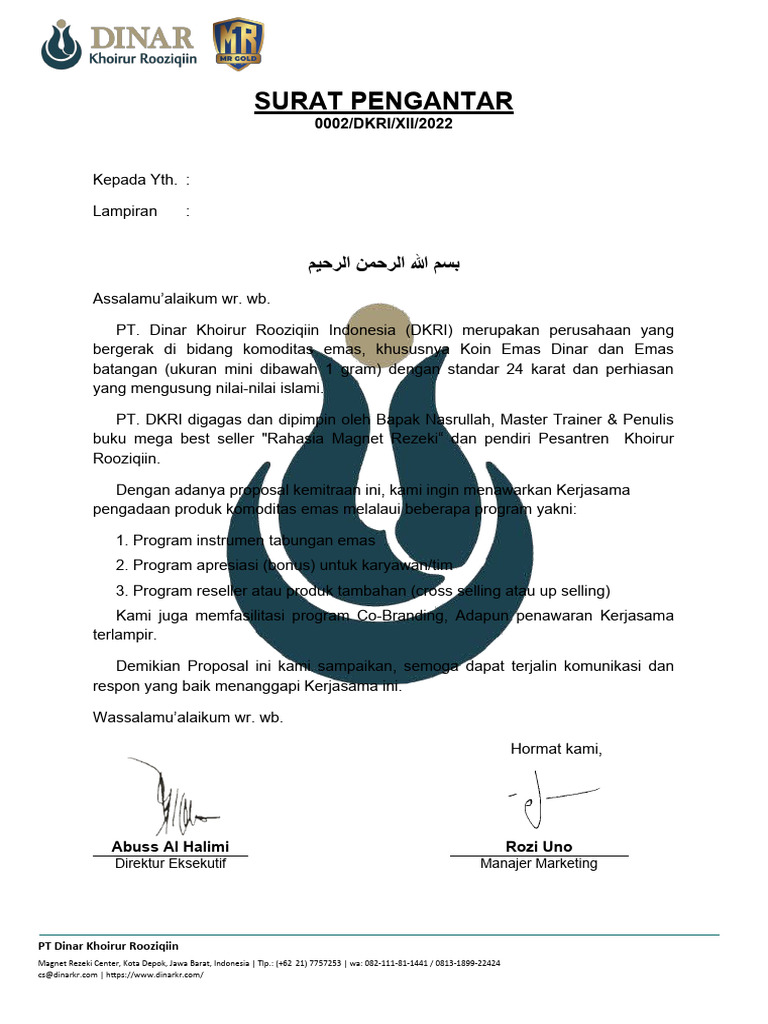 Surat Pengantar Proposal Co Branding PT DKRI - 002 | PDF