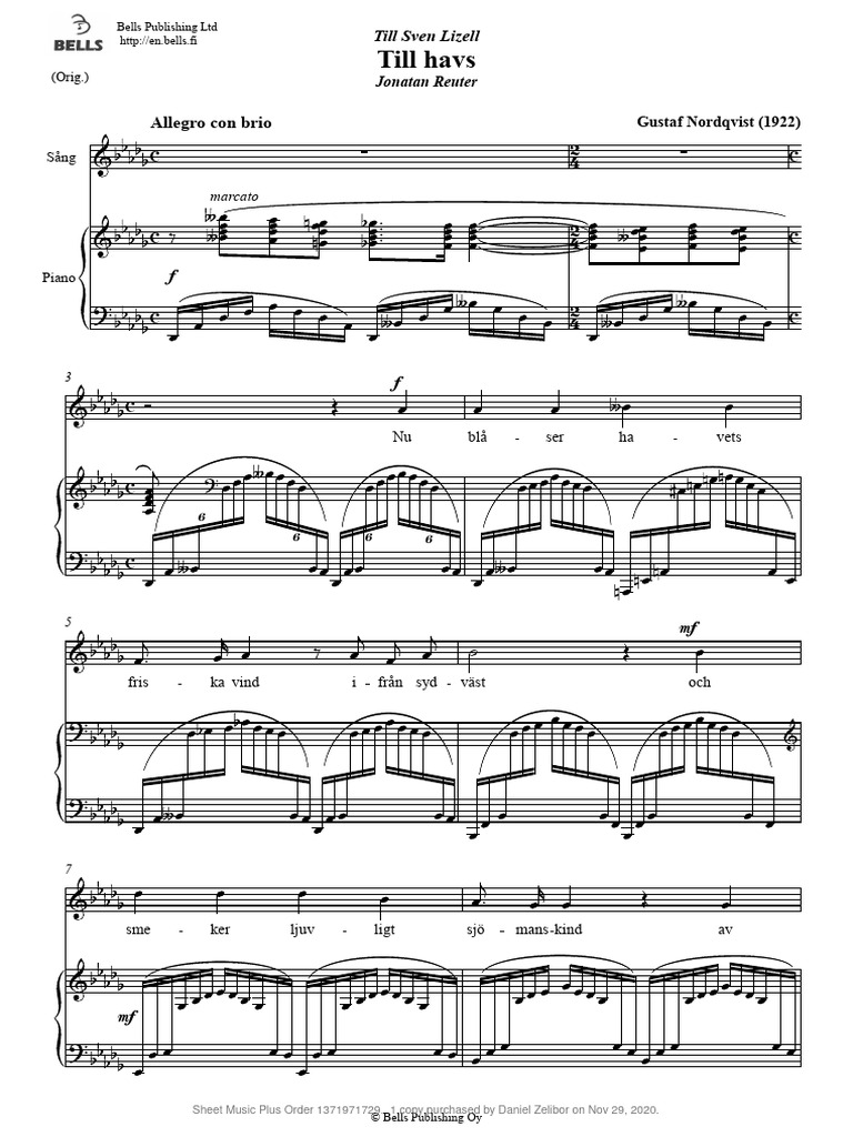 Till Havs Original Key D Flat Major | PDF