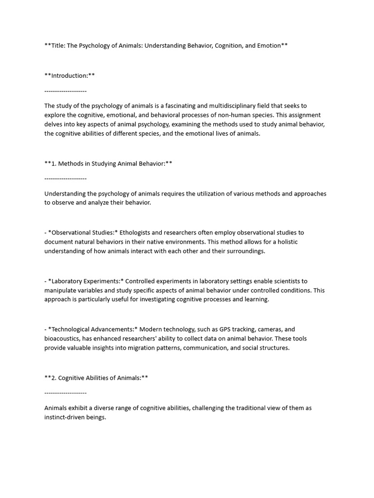The Psychology of Animals | Download Free PDF | Ethology | Psychology