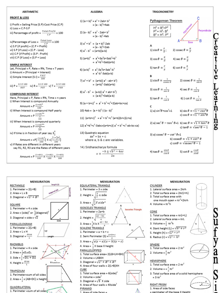 Maths Formula | PDF | Area | Euclidean Geometry
