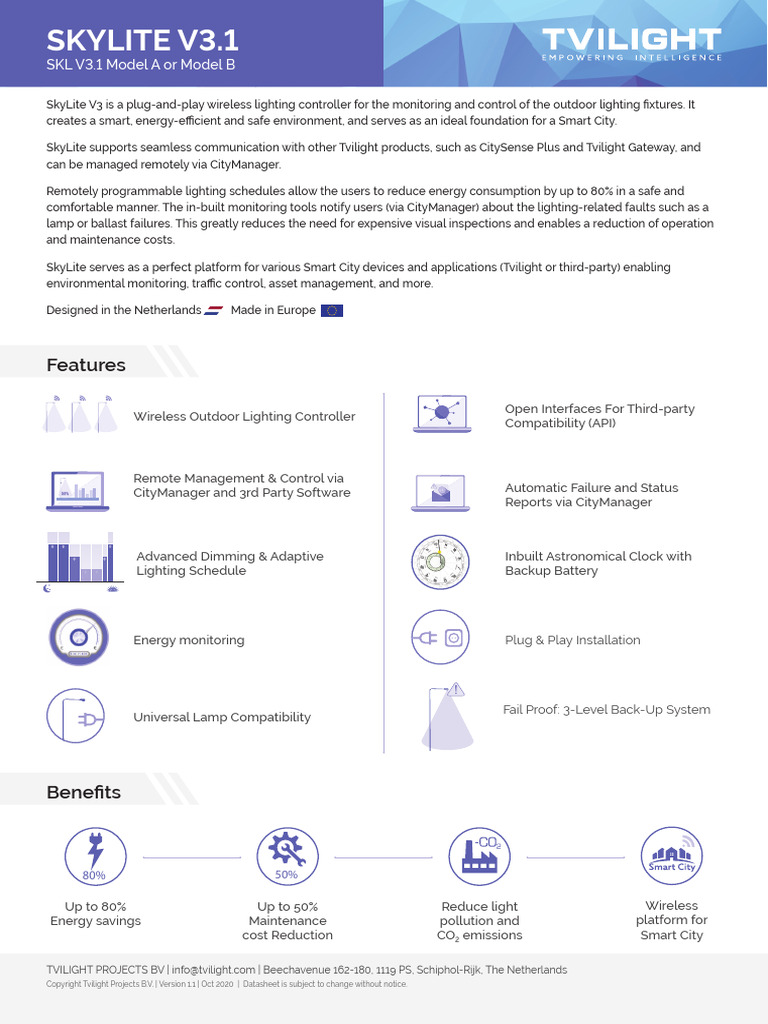 Outdoor Streetlight Controller OLC Datasheet-SkyLite | PDF | Lighting | Computer Science