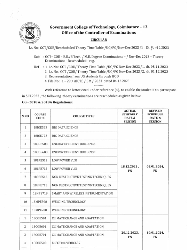 Rescheduled Theory Exam TimeTable - ND2023 | PDF