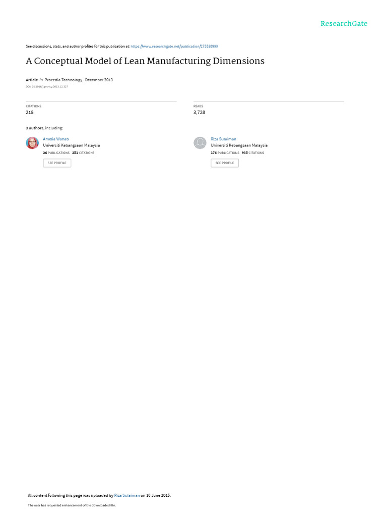 A Conceptual Model of Lean Manufacturing Dimension | PDF | Lean Manufacturing | Production And ...