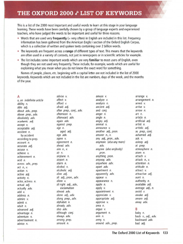 The Oxford 2000 List of Keywords | PDF