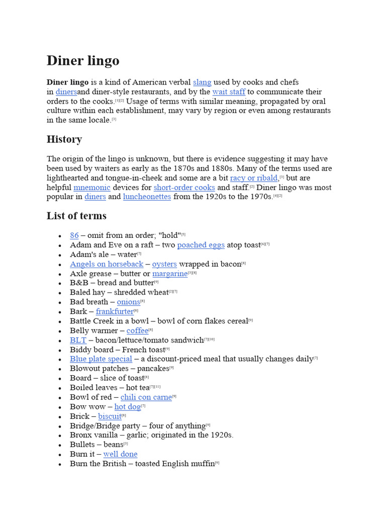 Diner Lingo | PDF | Food And Drink | Cooking