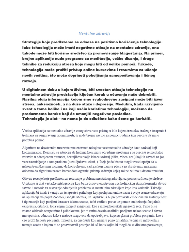 Mentalno Zdravlje | PDF