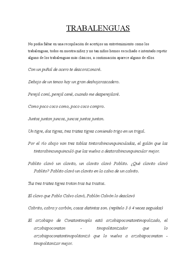 TRABALENGUAS | PDF | Arte