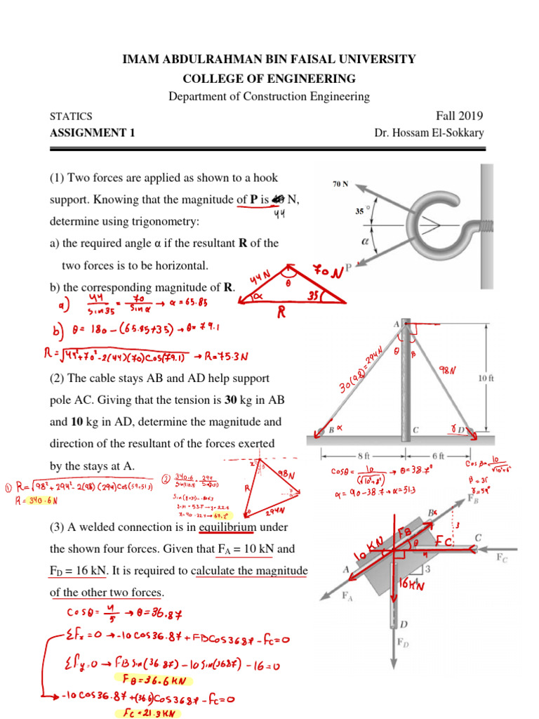 Assignment 1 - Statics - Fall 2019 | PDF | Mechanics | Classical Mechanics