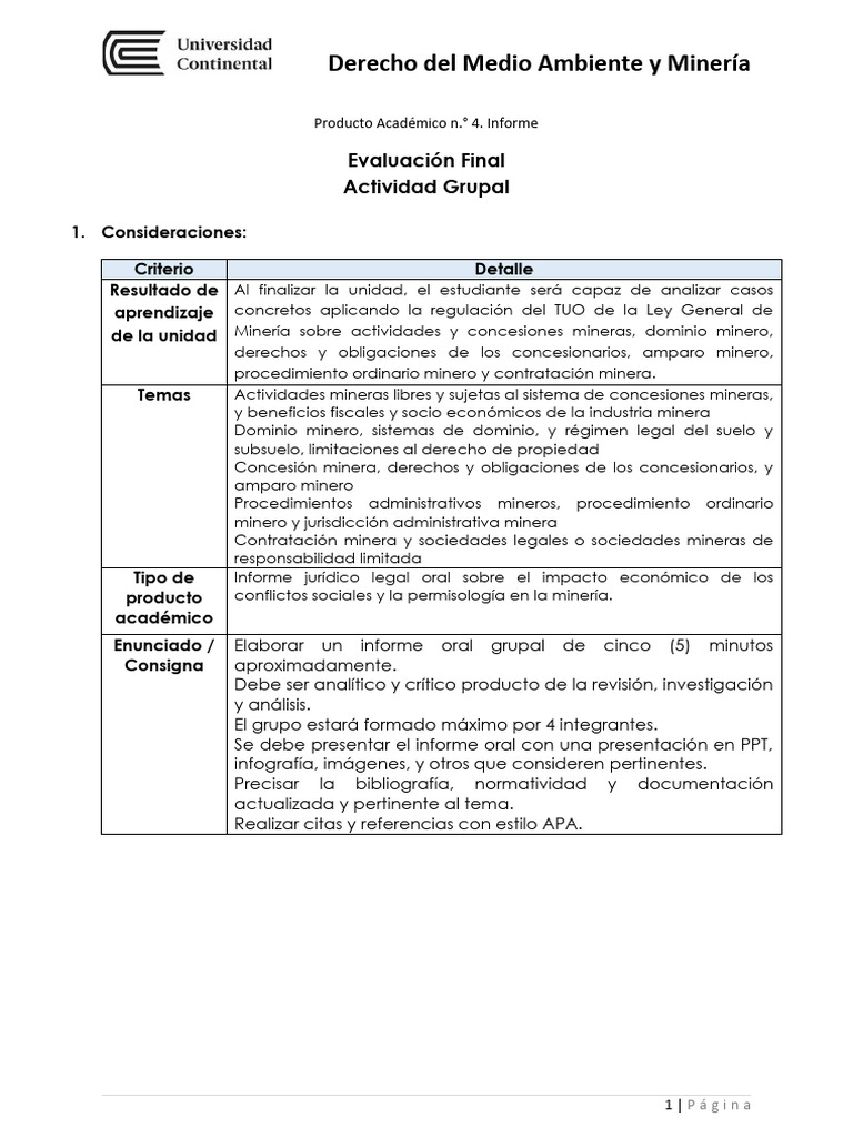 Examen Final Grupal Derecho Del Medio Ambiente y Mineria | PDF ...
