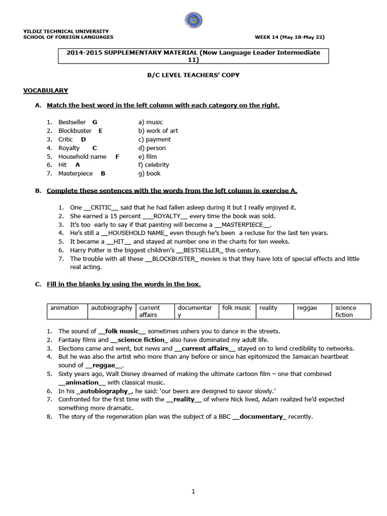 New Language Leader Intermediate Unit 11 KEY | PDF