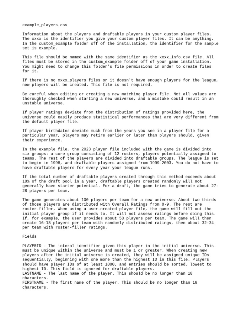 example_players | PDF | American Football | Gridiron Football