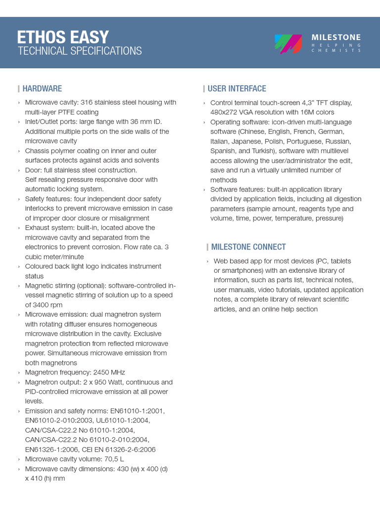 ETHOS EASY Technical Specifications | PDF | Application Software | Microwave