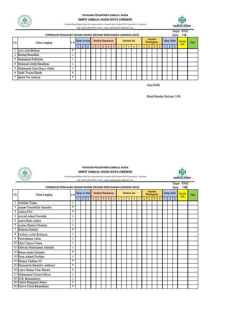 Form Penilaian Senam Irama | PDF