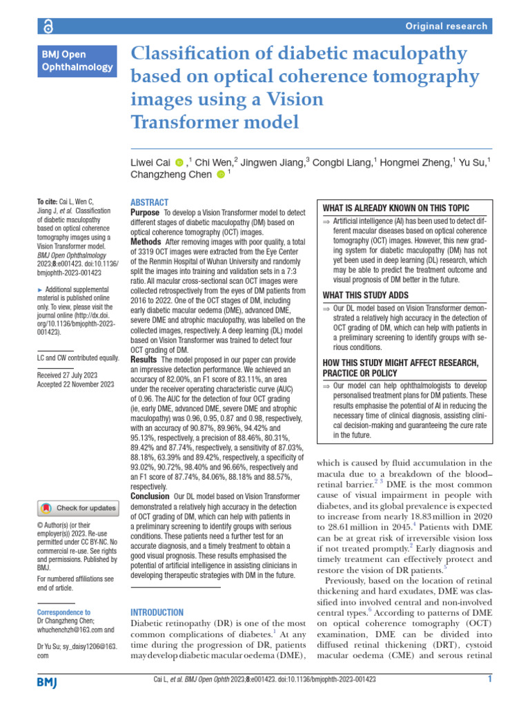 Classification of Diabetic Maculopathy Based On Optical Coherence ...
