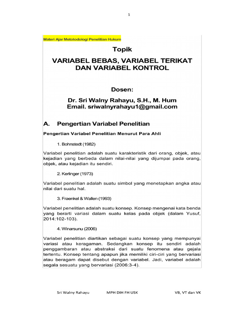 Variabel Bebas, Variabel Terikat Dan Variabel Kontrol | PDF