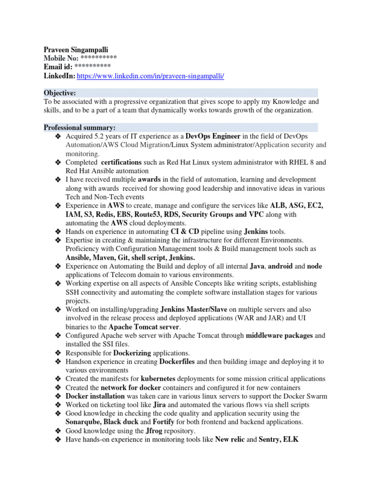 Praveen DevOps 5YOE | PDF | Amazon Web Services | Cloud Computing