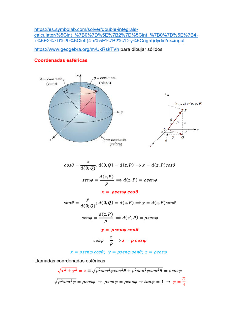 Integración en Coordenadas Esféricas | PDF | Integral | Esfera