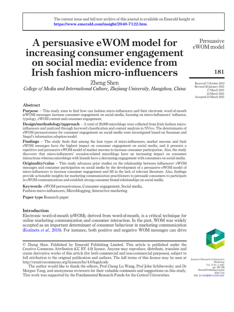eWOM Model for Fashion Micro-Influencers | PDF | Social Media | Popular ...