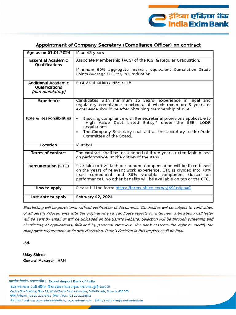 Exim Bank Notification 18012024 | PDF
