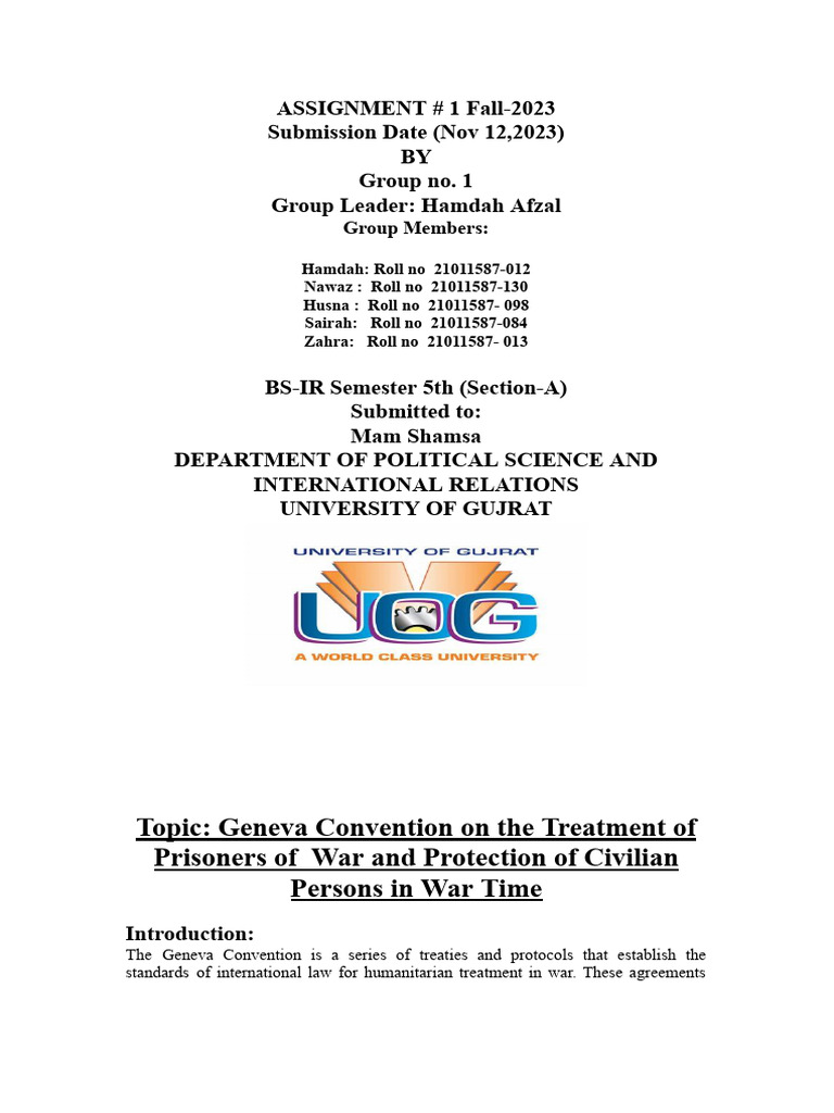 Geneva Convention Assignment by Hamdah Group No 1 | PDF | Geneva ...