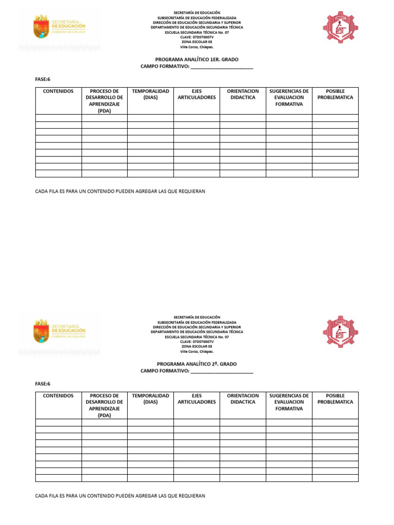Formatos Programa Analitico | PDF | Evaluación | Aprendizaje