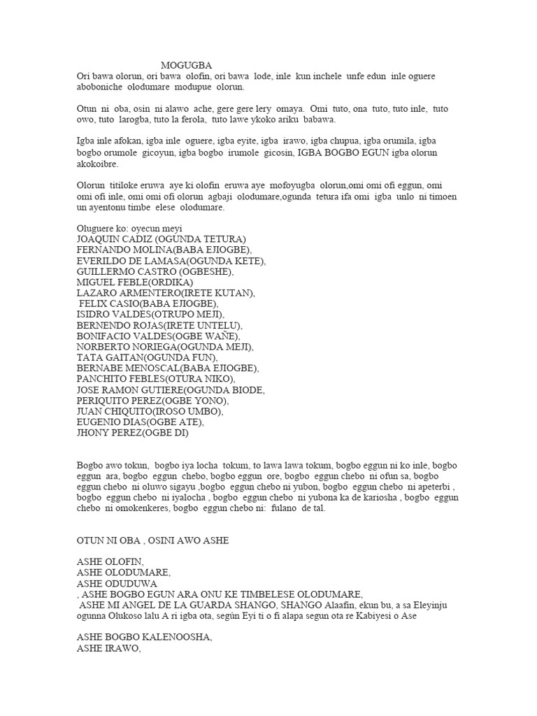 MOGUGBA: Rituals and Prayers in Yoruba | PDF | Wellness